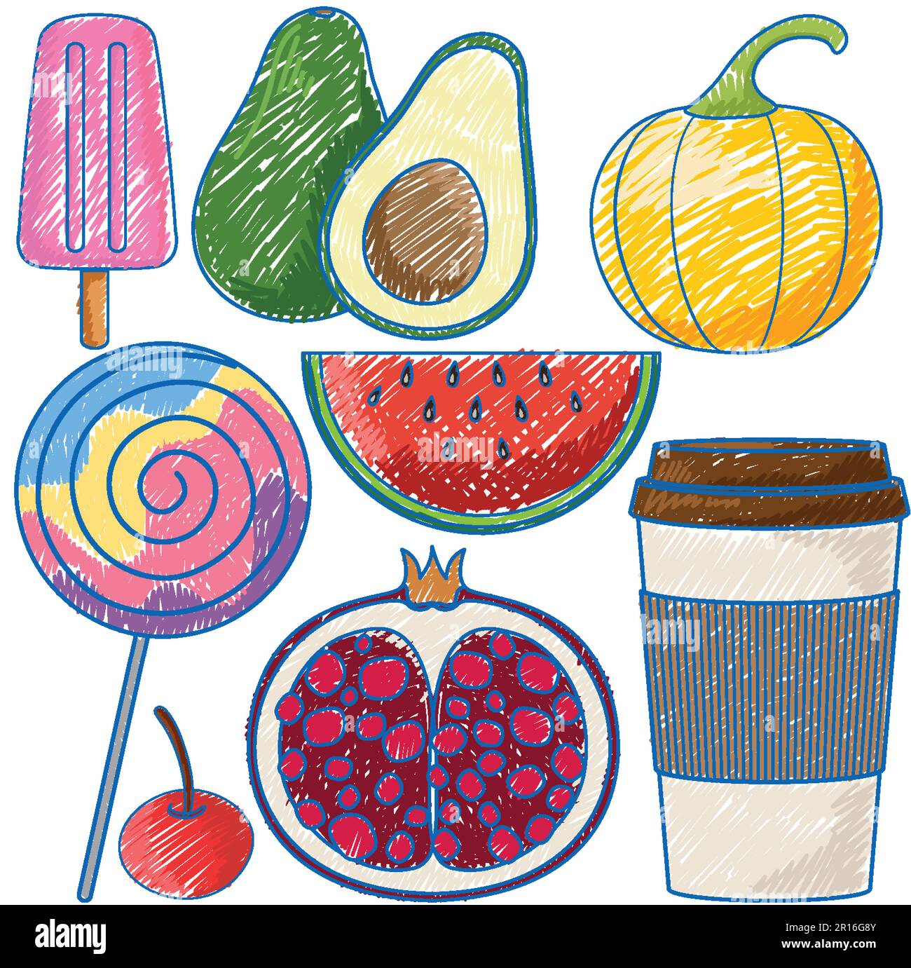 Various Foods in Pencil Colour Sketch Simple Style illustration Stock ...