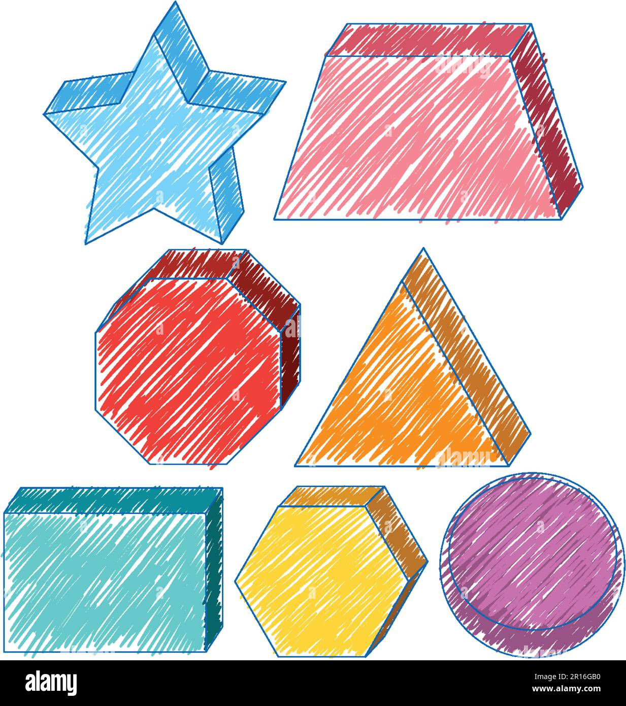 Solid Shapes in Pencil Colour Sketch Simple Style illustration Stock ...