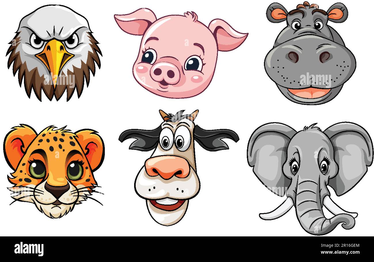 Set of cute animal heads illustration Stock Vector Image & Art - Alamy
