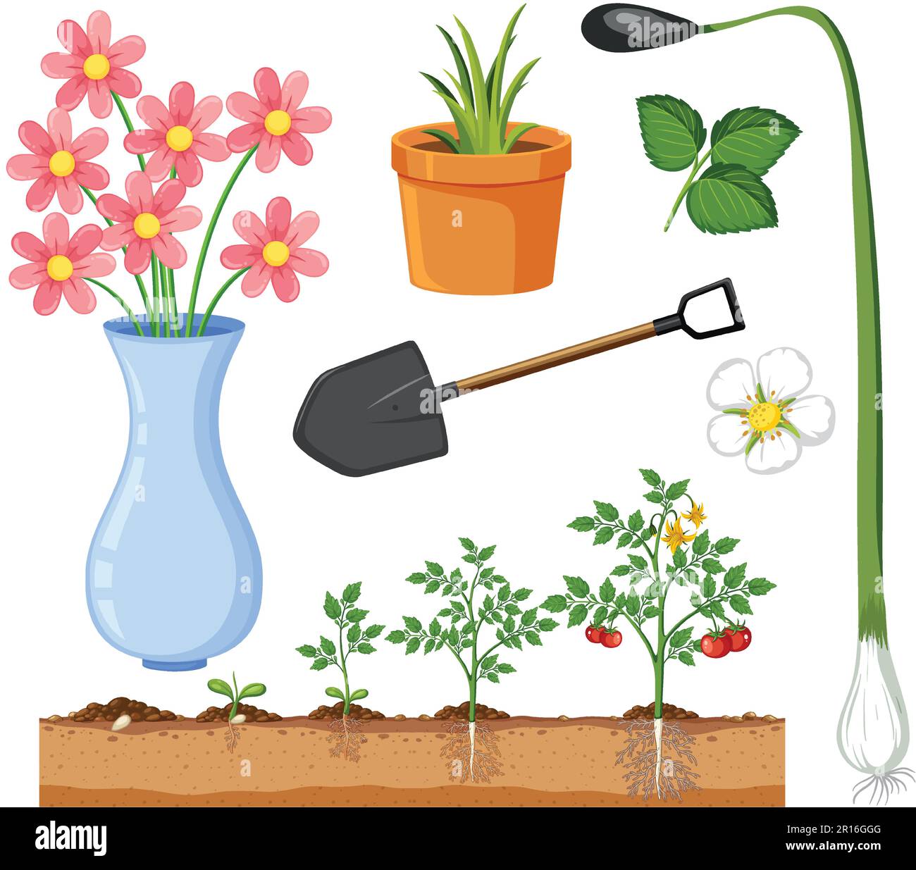 Set of plant and gardening tools and equipment illustration Stock ...