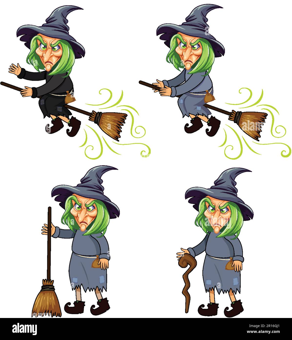 Set of scary witch cartoon character illustration Stock Vector Image ...