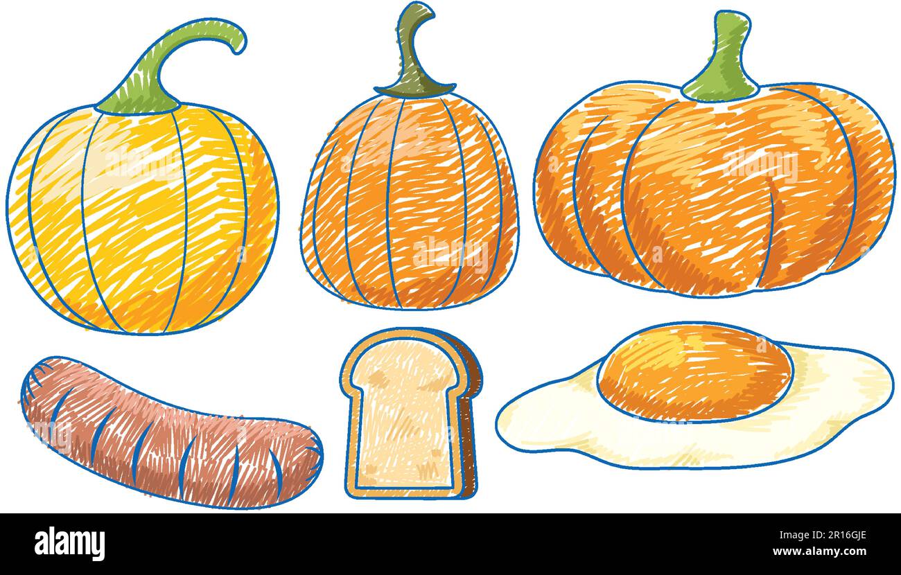 Yellow Foods in Pencil Colour Sketch Simple Style illustration Stock ...