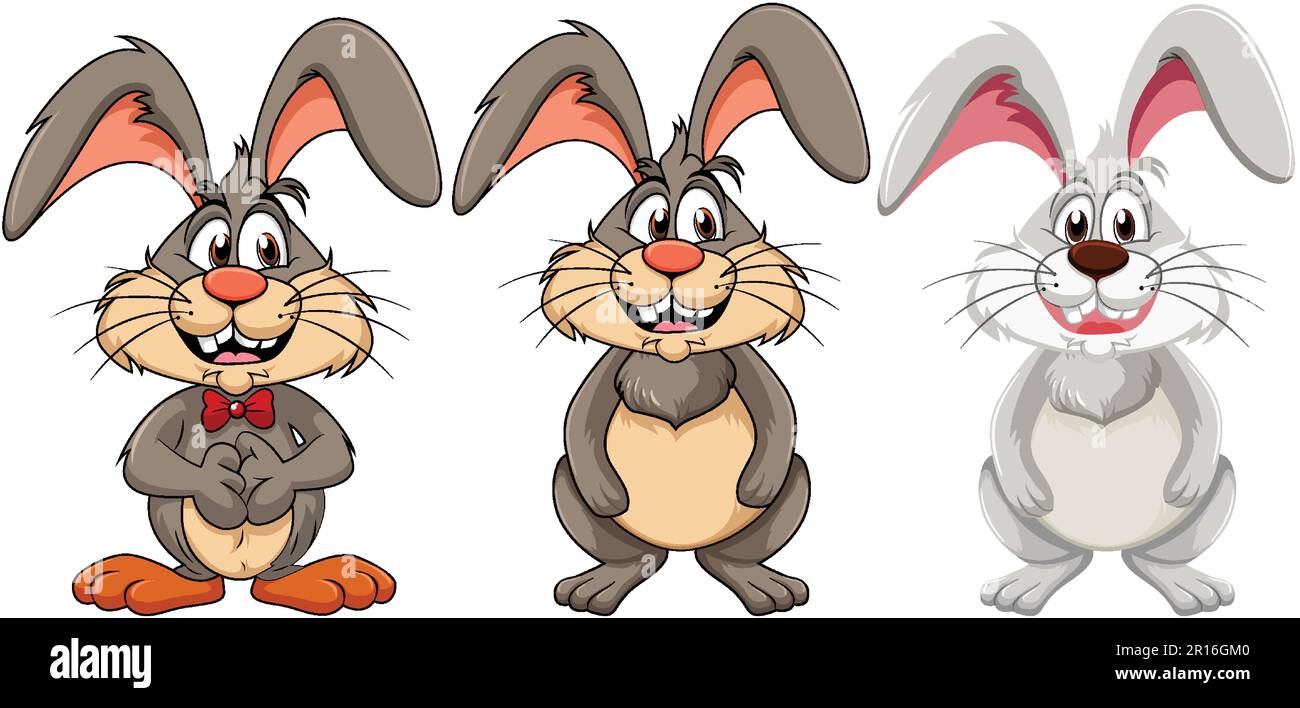 Adorable Grey and White Rabbit Cartoon Character illustration Stock ...