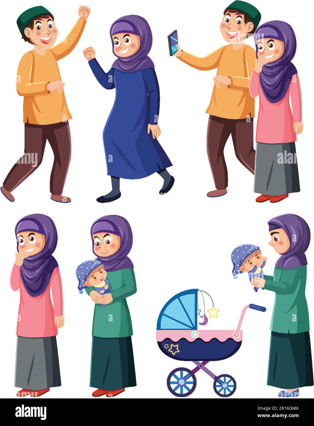 Diverse Muslim Cartoon Characters Set illustration Stock Vector Image ...