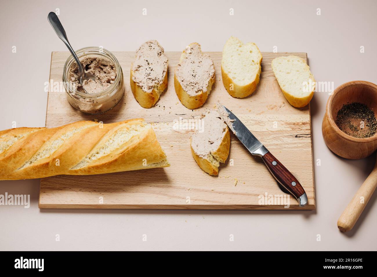 Homemade liver pate spread on baguette slices Stock Photo - Alamy