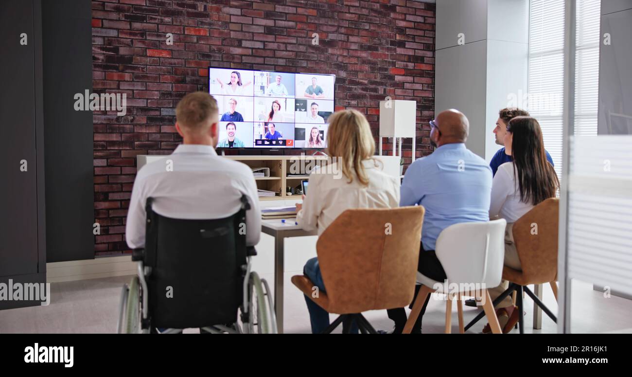 Diverse Video Conference Virtual Team Meeting In Office Stock Photo - Alamy