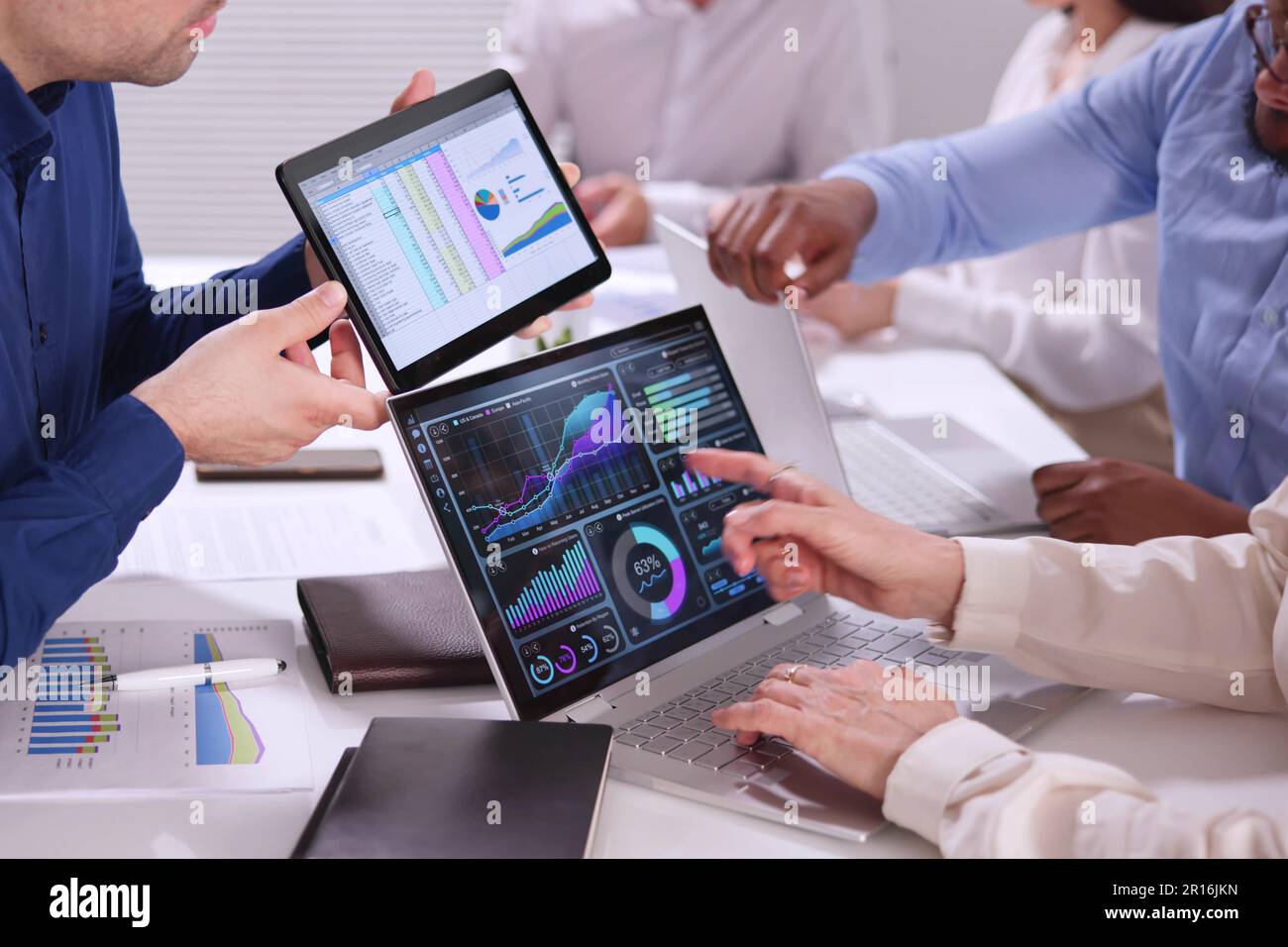 Business People Working On Dashboard Using Computer And Spreadsheet ...