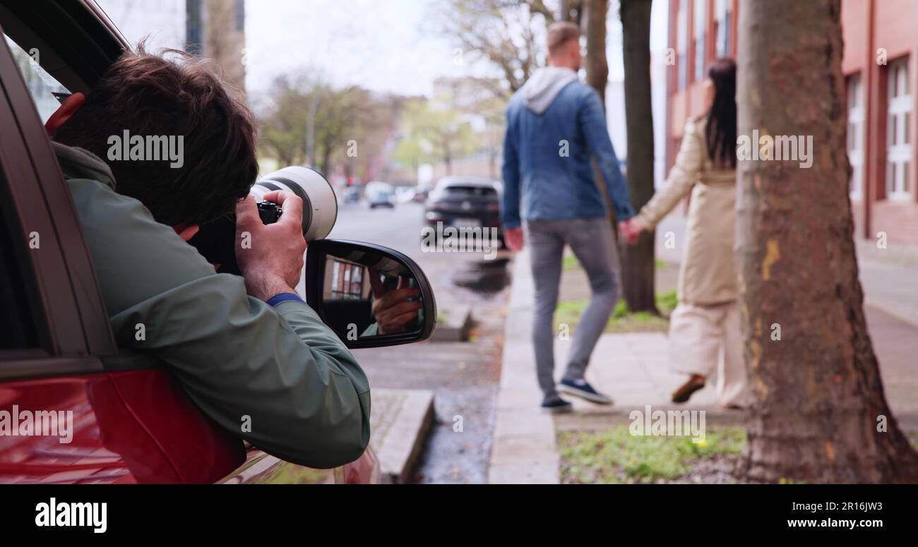 Private Detective Spying On Cheating Woman Wife Stock Photo - Alamy