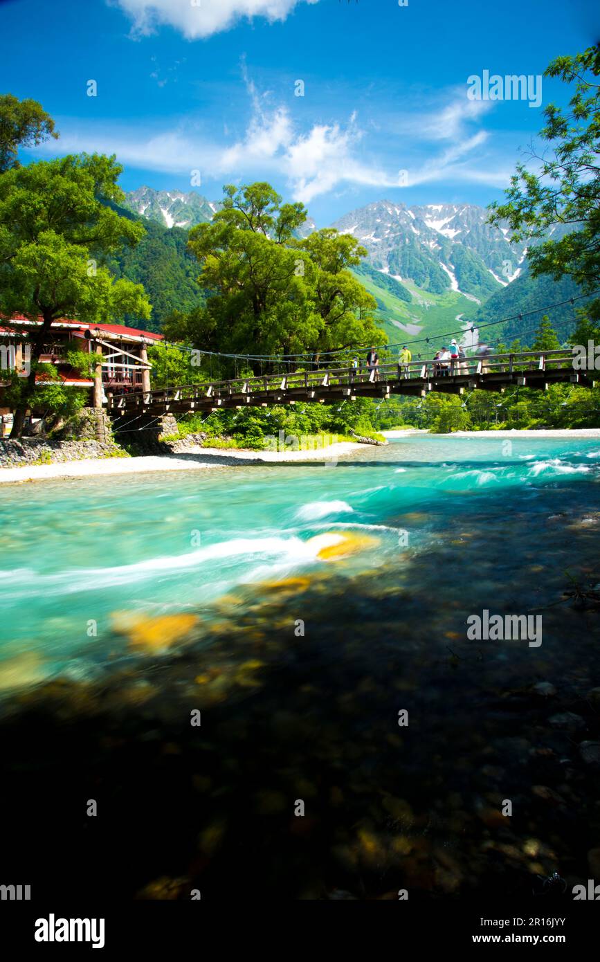 Hotaka Mountain Range and clear stream Azusagawa River?viewed from ...