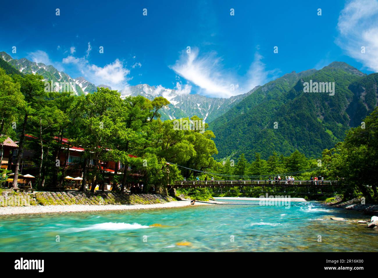 Clear stream Azusagawa River?and?Kappa Bridge, Kamikochi Stock Photo ...