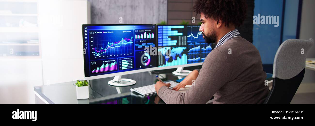 Financial Business Analytics Data Dashboard. Analyst Man Stock Photo ...