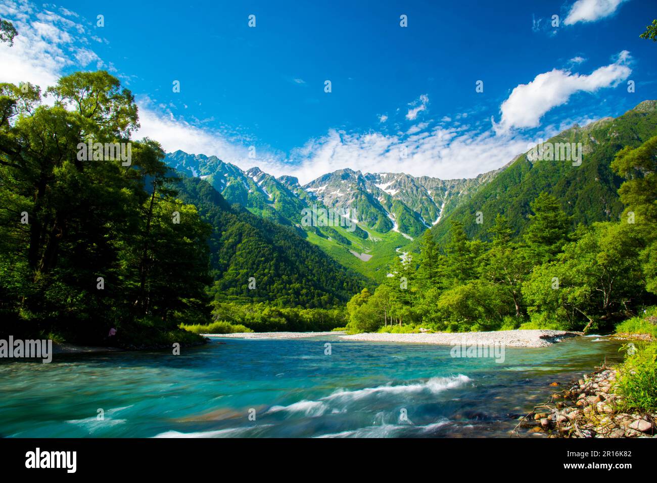 Kamikochi toward Azusagawa river and the Hotaka Mountain Range Stock ...