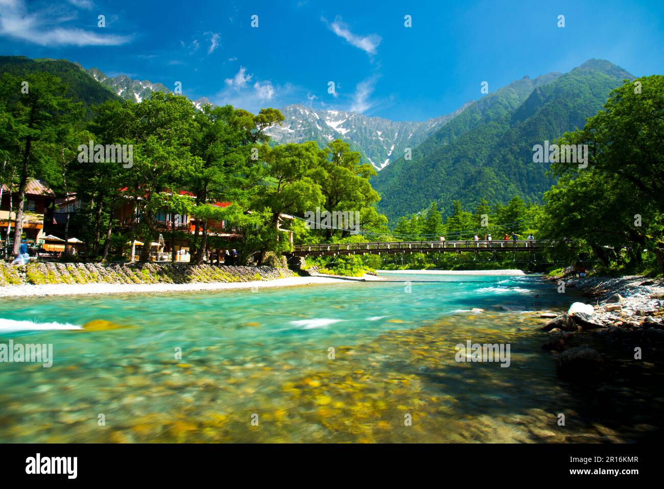 Hotaka Mountain Range and clear stream Azusagawa River?viewed from ...