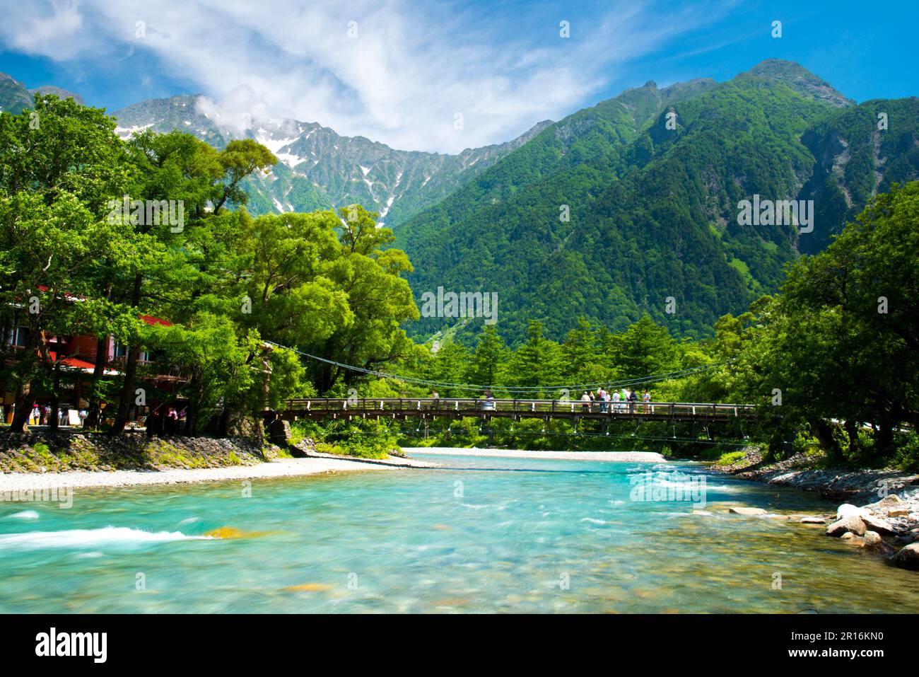 Clear stream Azusagawa River?and?Kappa Bridge, Kamikochi Stock Photo ...
