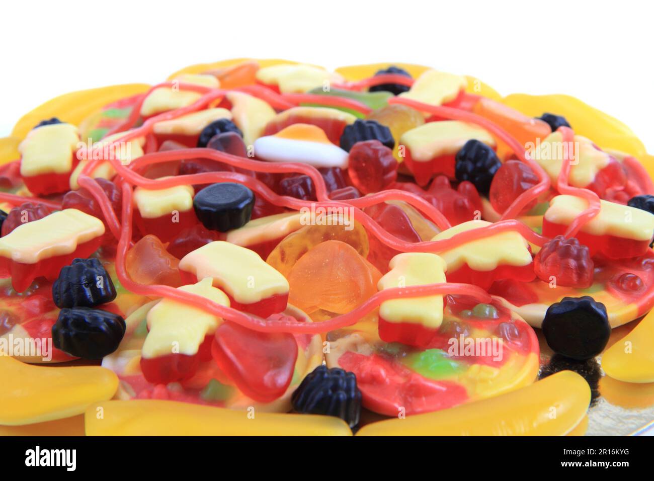 color jelly candies as pizza isolated on the white background Stock ...
