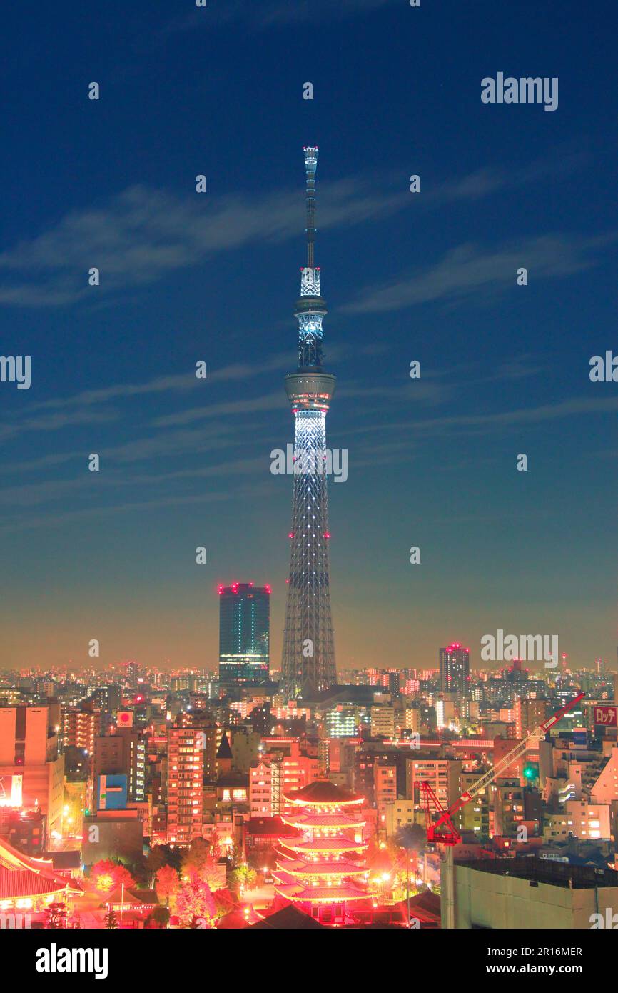 Streets of Asakusa and Tokyo Sky Tree lit up Stock Photo - Alamy