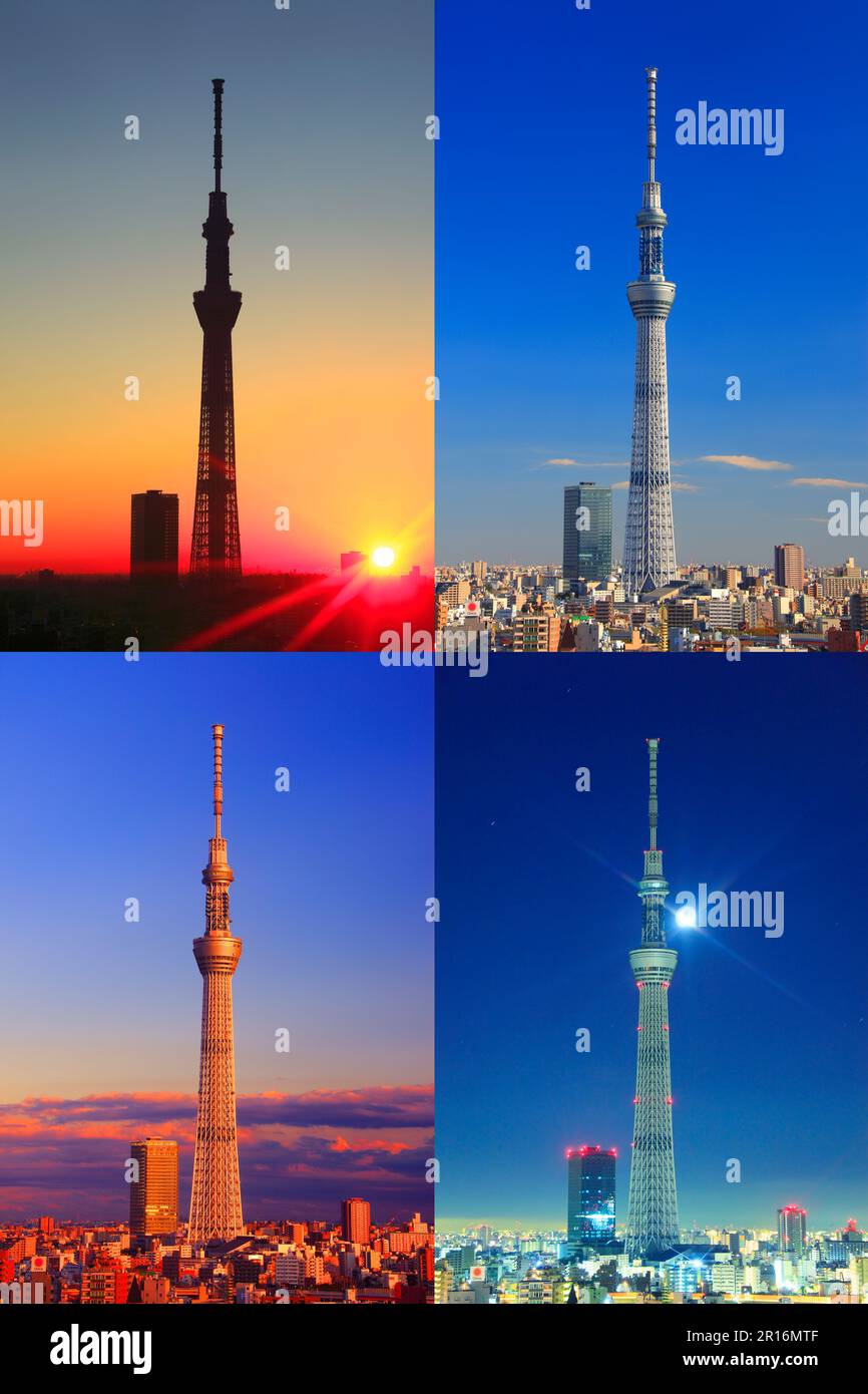 Tokyo Sky Tree in the morning, afternoon, evening and night Stock Photo ...