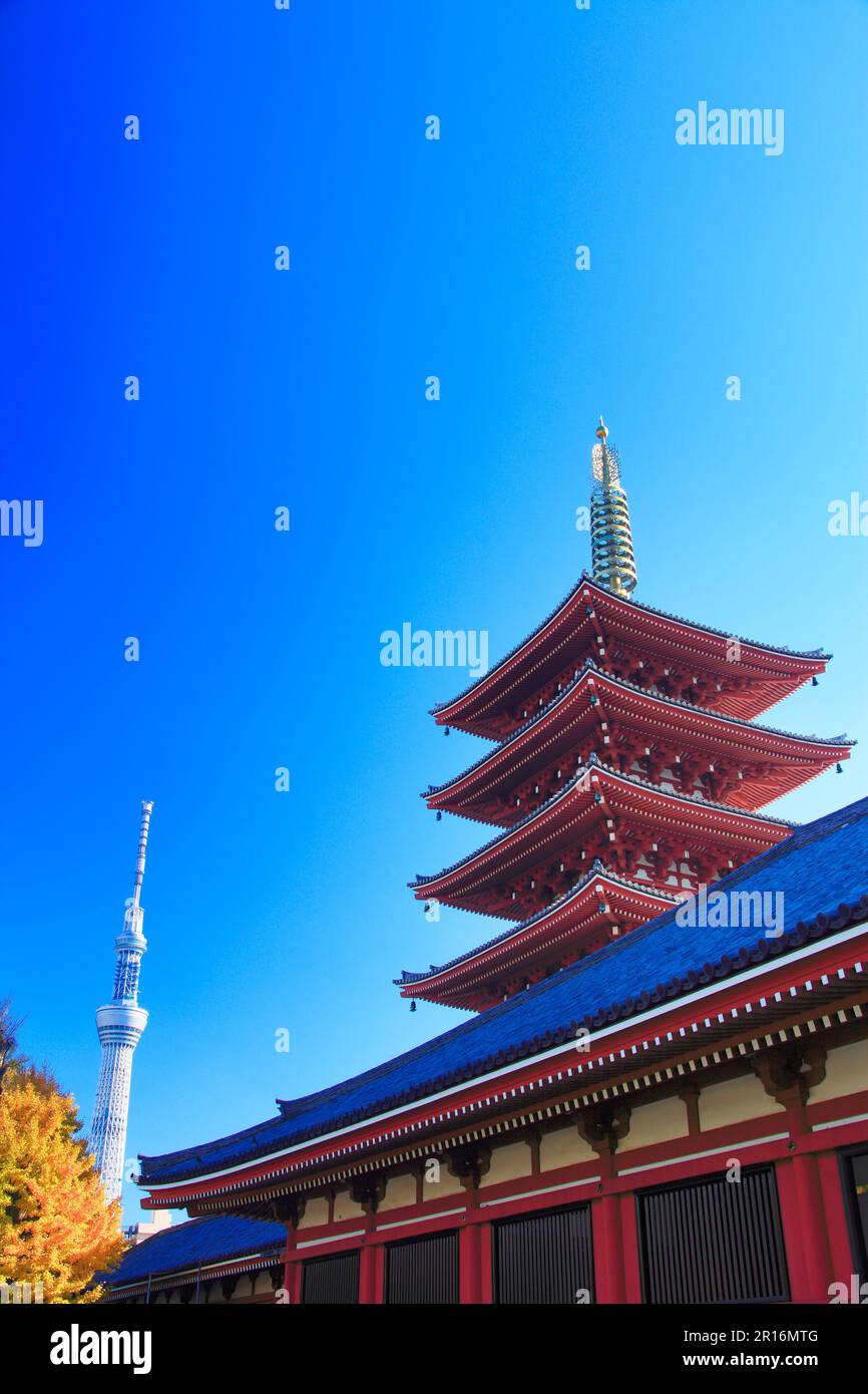 Tokyo Sky Tree and the five-story pagoda of Sensoji Temple Stock Photo ...