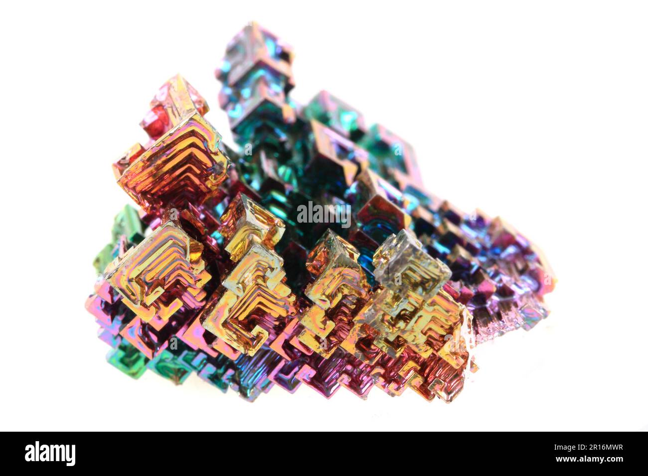 Bismuth - rainbow metal mineral isolated on the white background Stock ...