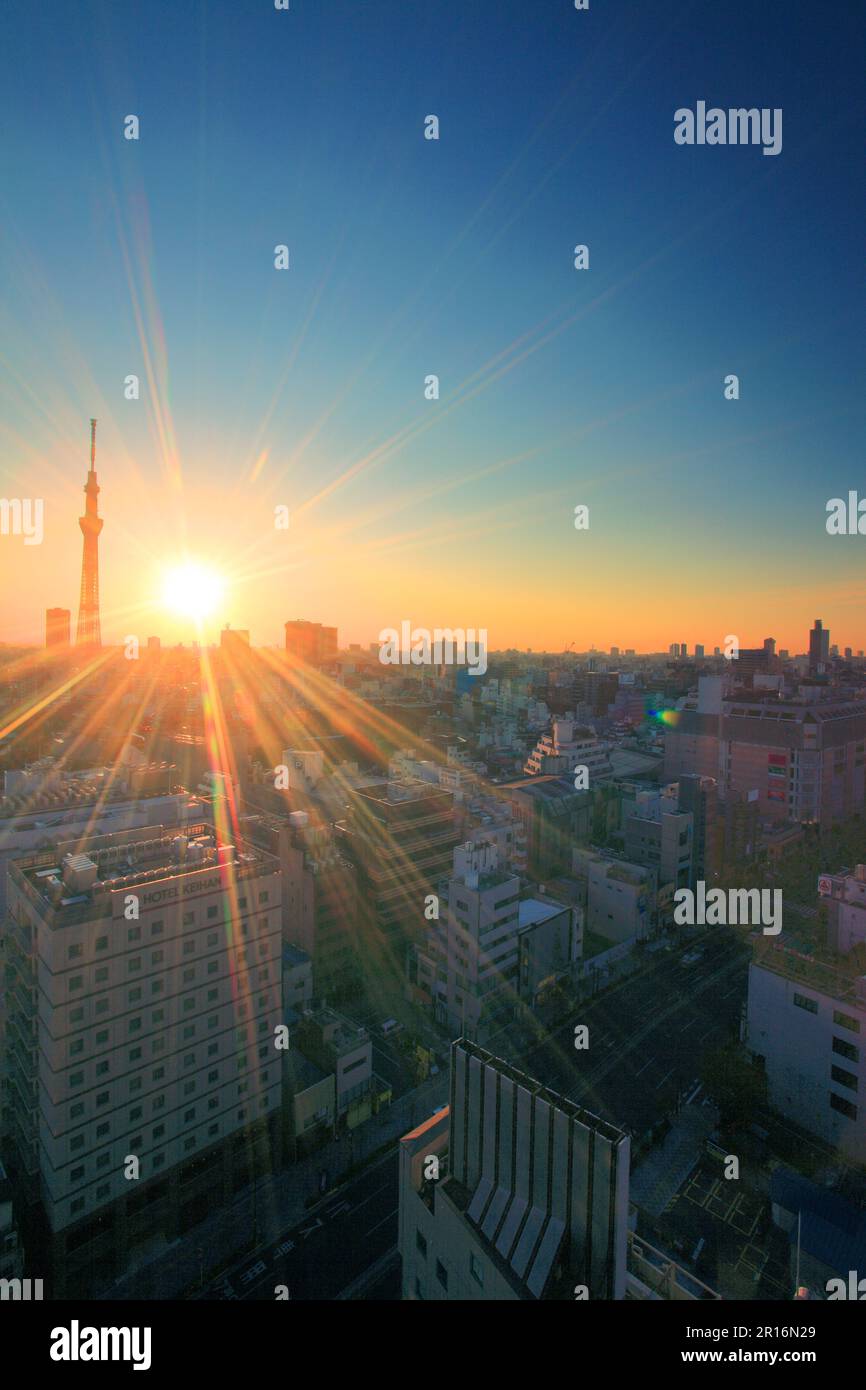 Kokusai Street and Tokyo Sky Tree and the morning sun Stock Photo - Alamy