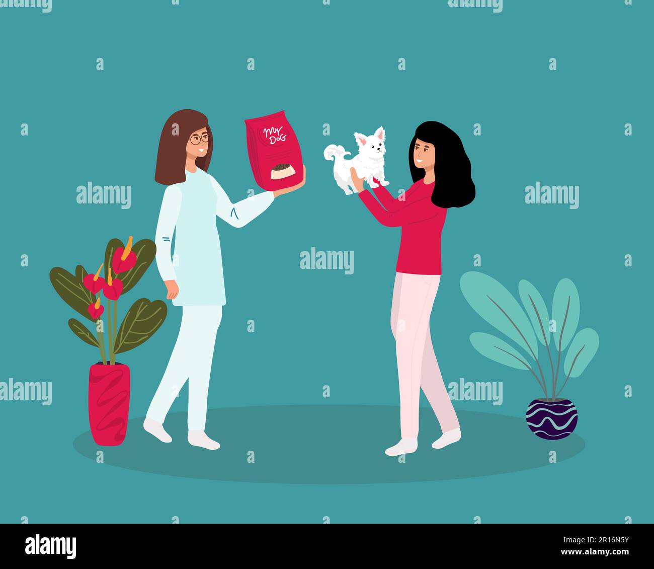 Profession veterinarian. Woman vet holds a dog on an isolated ...