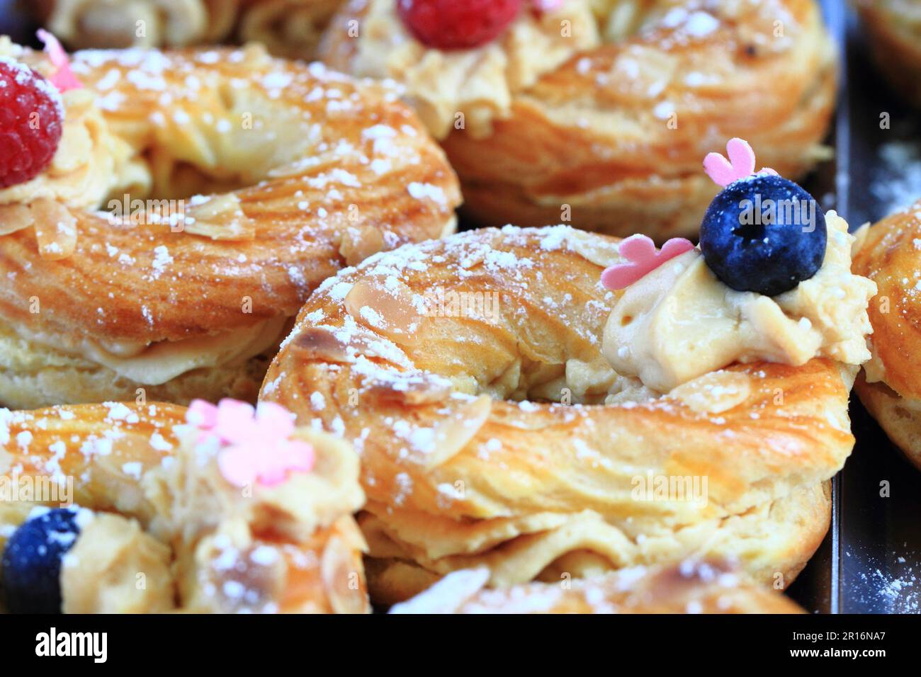 cream puff with raspberries and blueberries as nice gourmet background ...