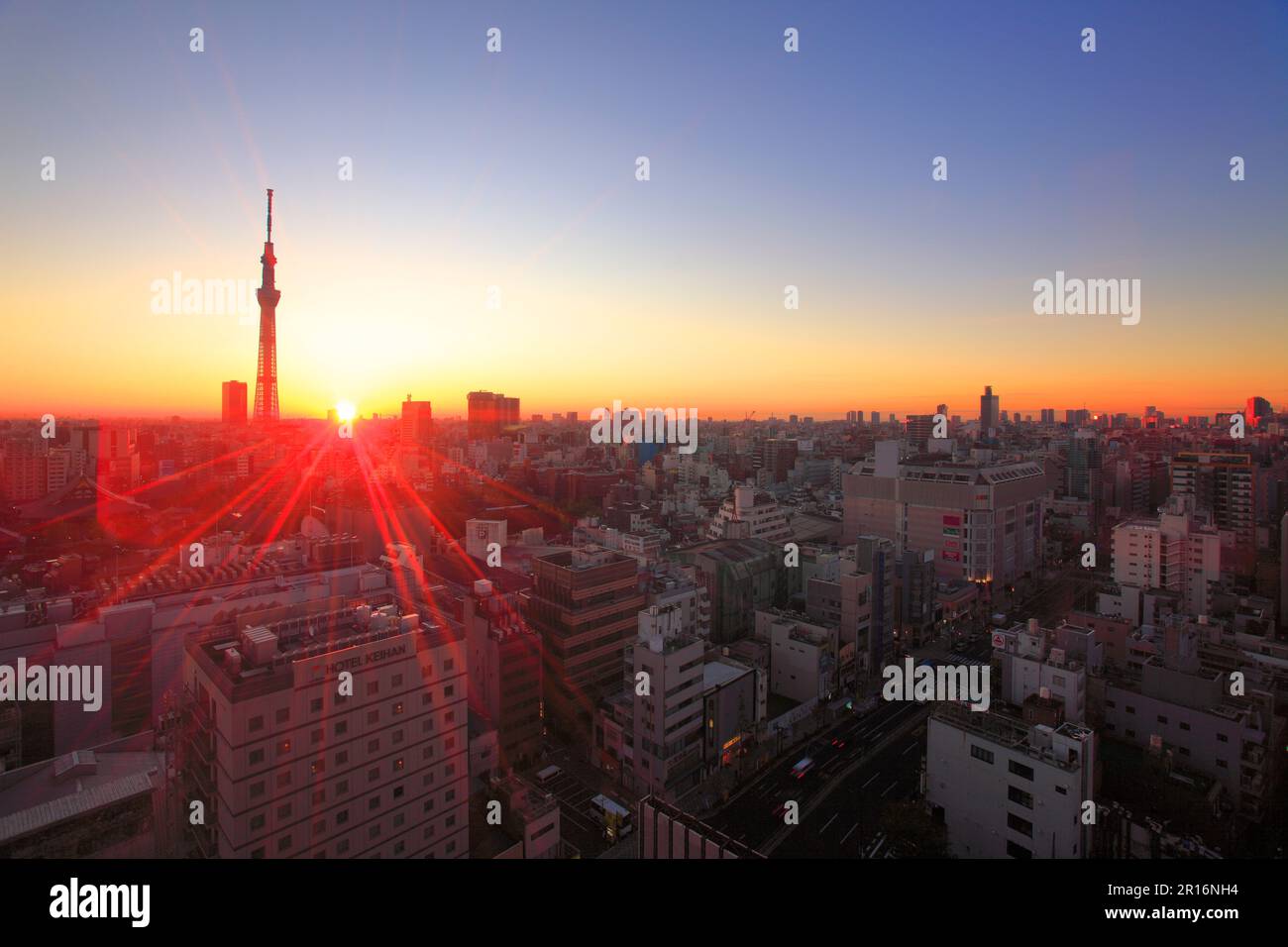Kokusai Street and Tokyo Sky Tree and the morning sun Stock Photo - Alamy