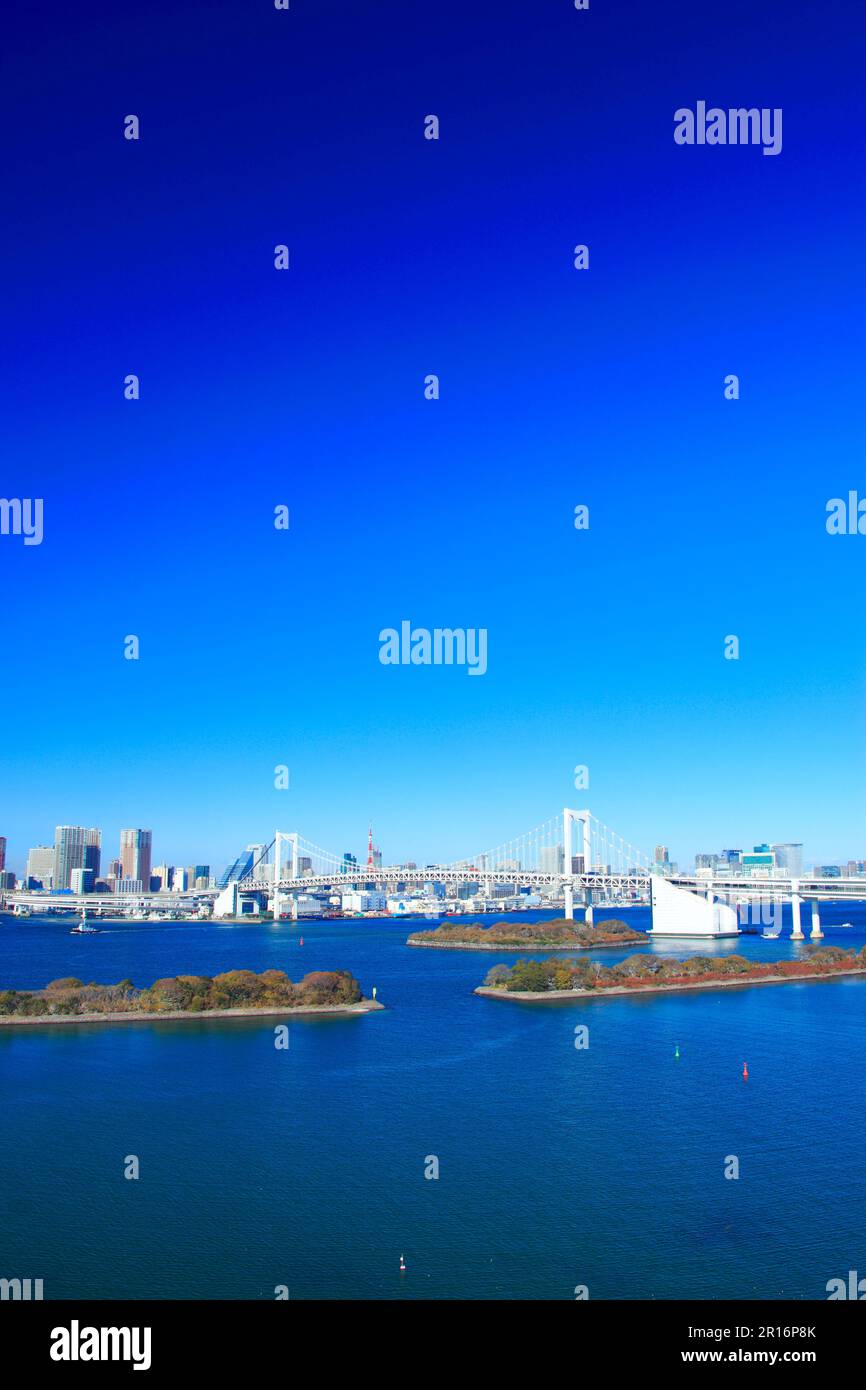 Bay Area buildings and ship and Rainbow Bridge Stock Photo - Alamy