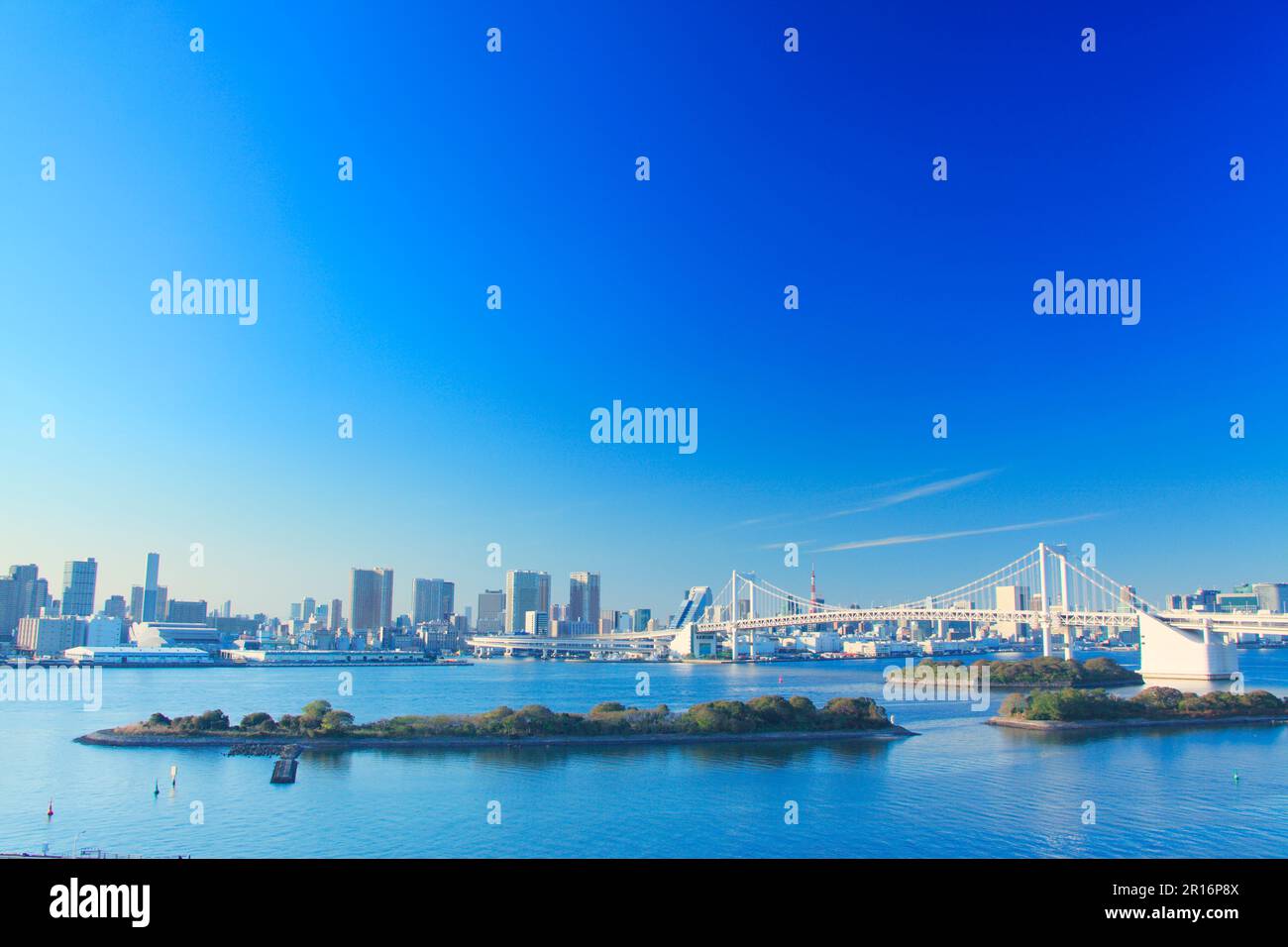 Bay Area buildings and ship and Rainbow Bridge Stock Photo - Alamy