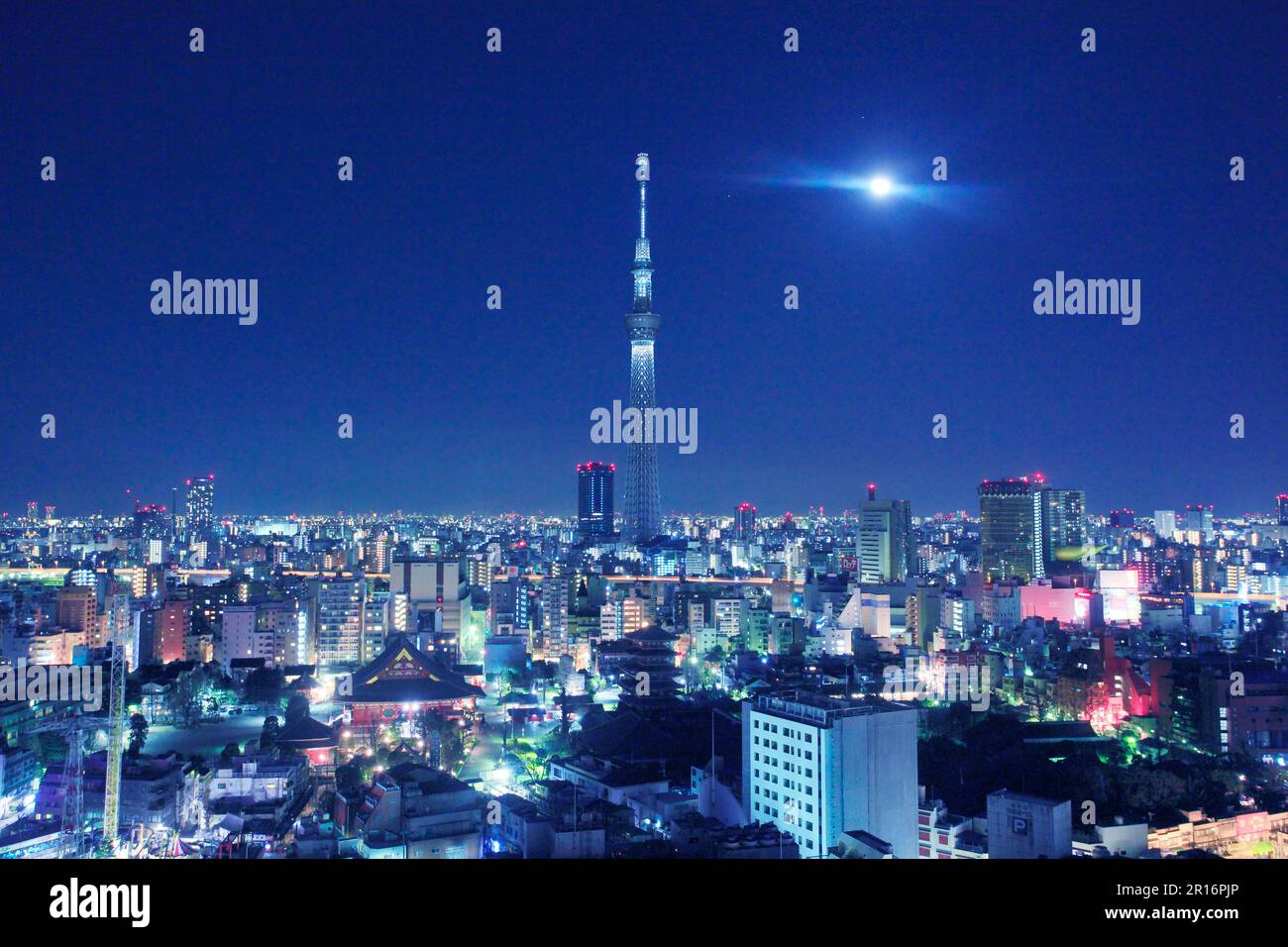 Tokyo Skytree, Moon and Lighting Stock Photo - Alamy