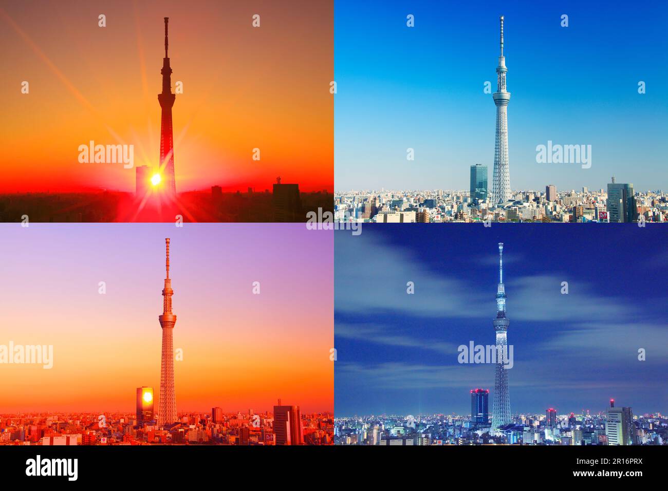 Tokyo Sky Tree in the morning, afternoon, evening and night Stock Photo ...