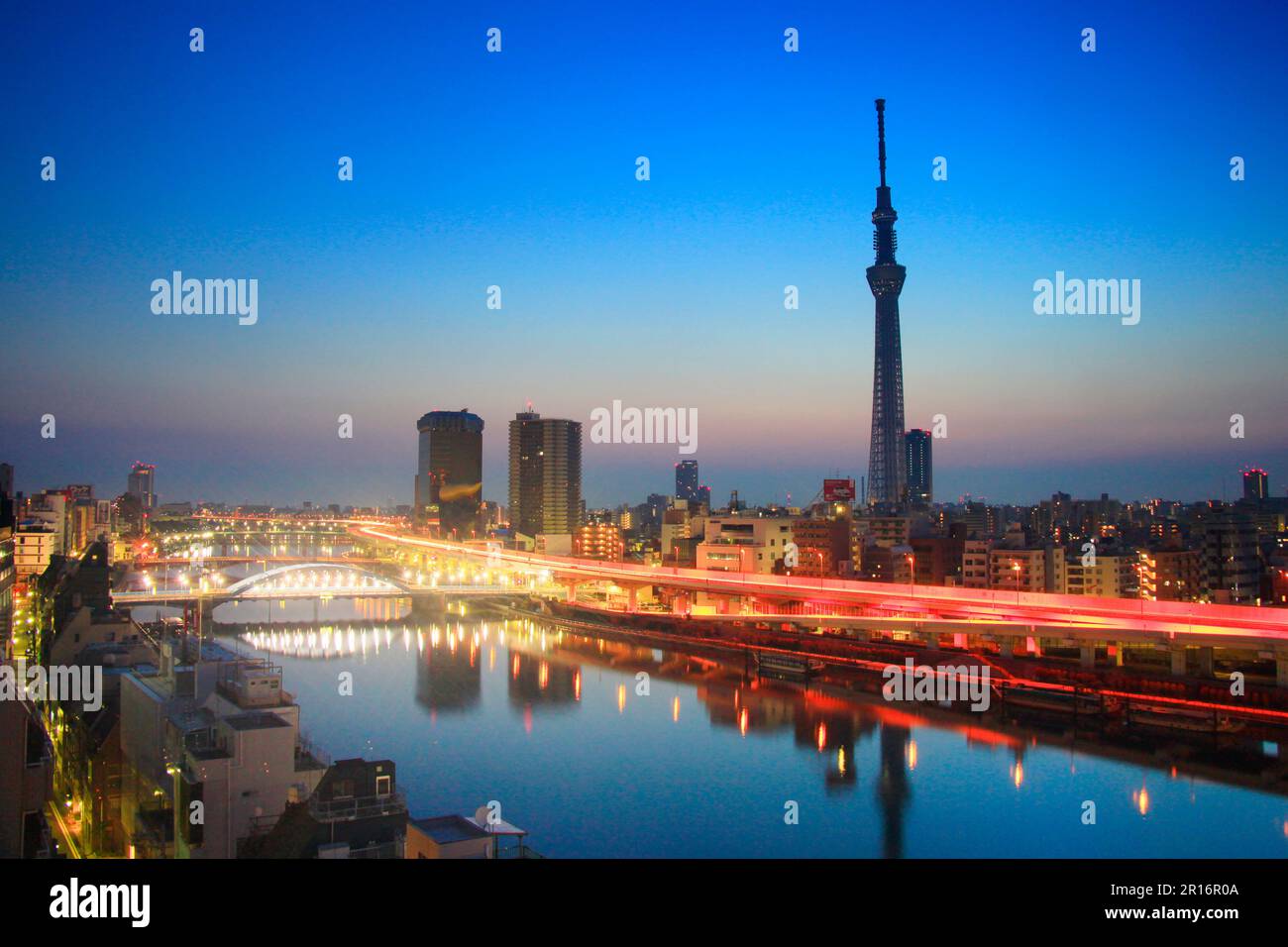 Tokyo Skytree, Sumida River and Komagata Bridge, morning Stock Photo ...