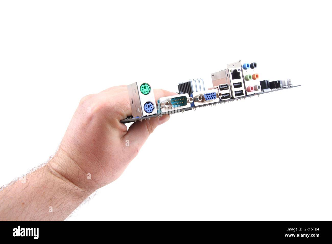 motherboard in human hand isolated on the white background Stock Photo ...