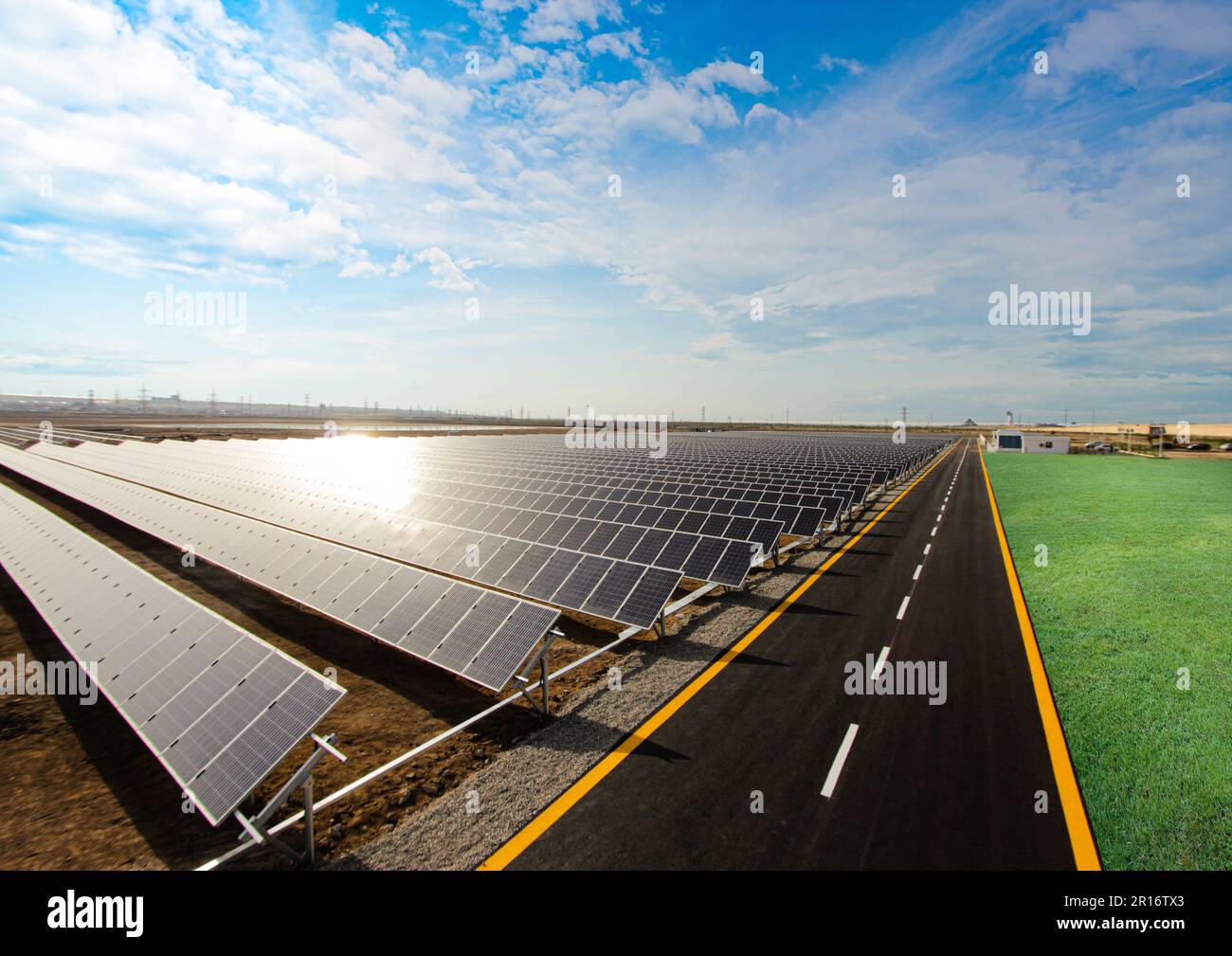 Solar photovoltaic panels in the sunset Stock Photo - Alamy
