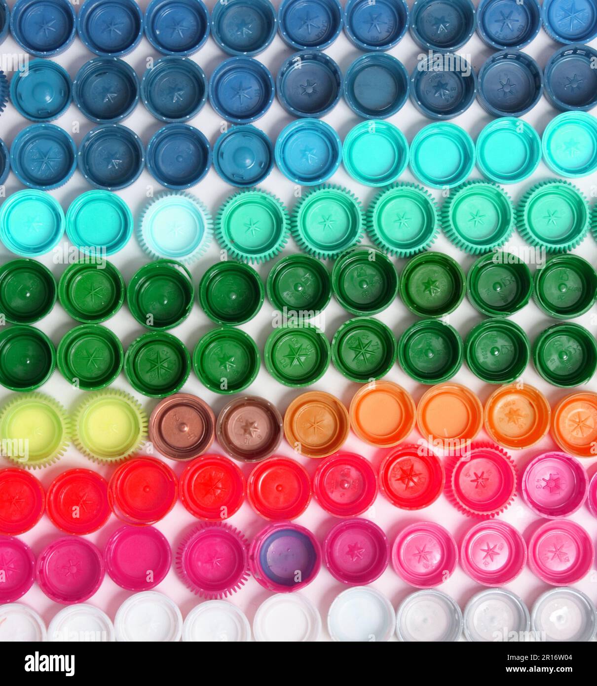 color background from the caps of pet bottles Stock Photo - Alamy