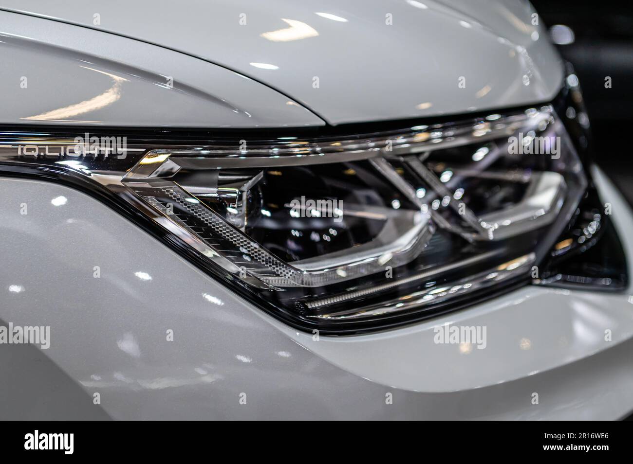 Riga, Latvia, April 28, 2023: LED headlights and car design closeup of ...