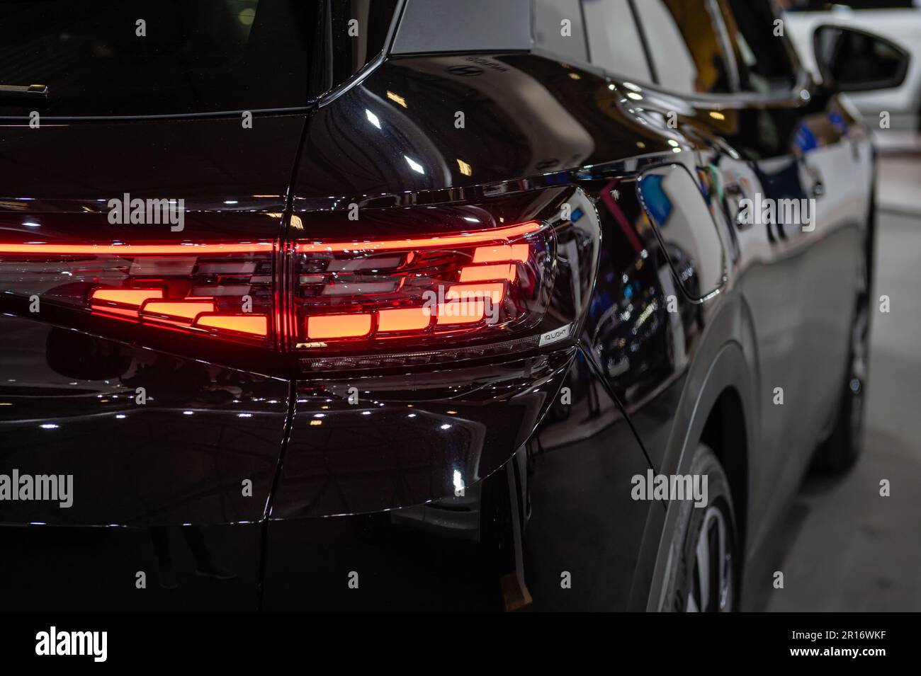 Riga, Latvia, April 28, 2023: rear LED lights closeup of nev VW ID4 ...