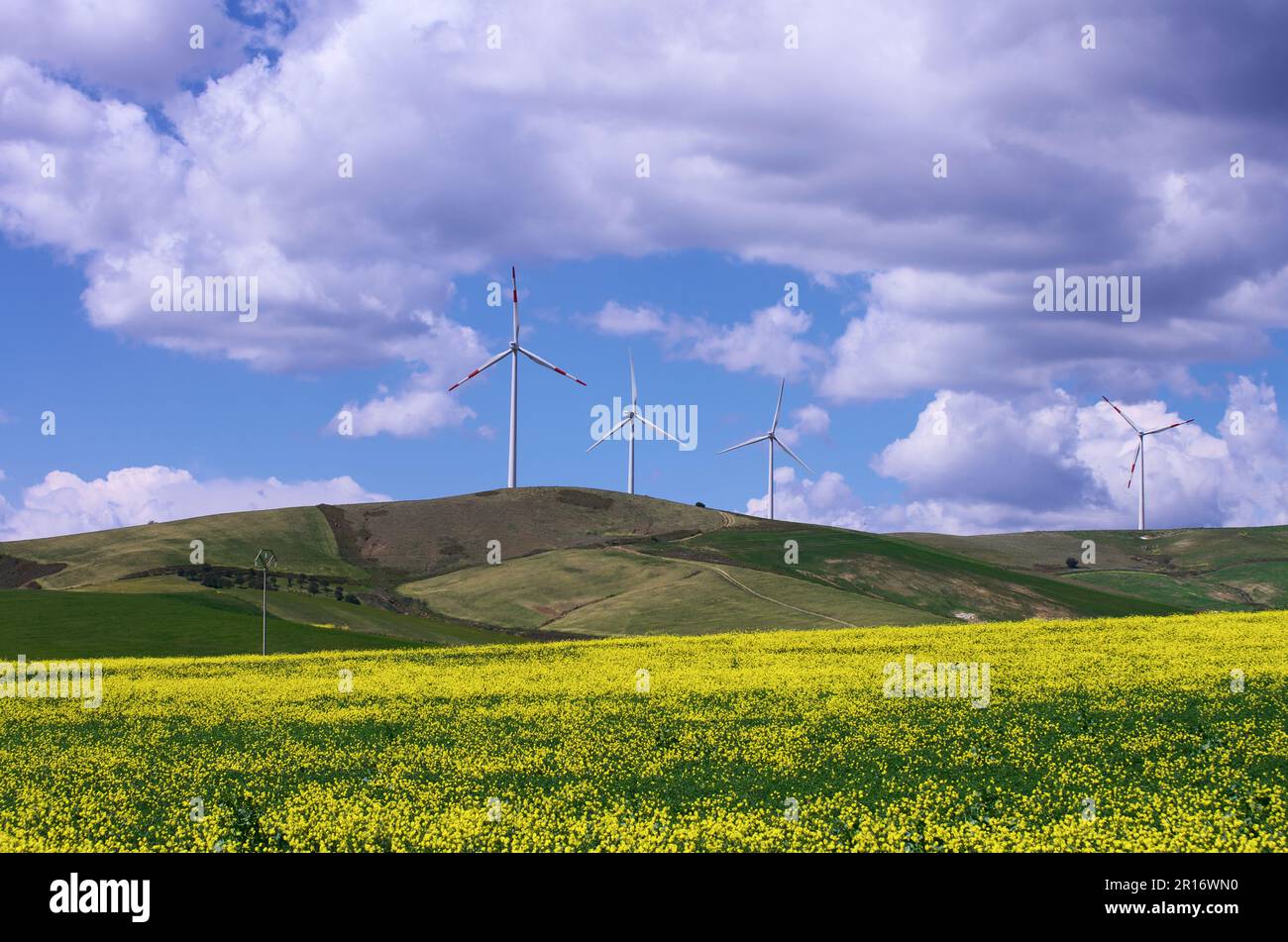 spring landscape with wind turbines in Sicily, Italy Stock Photo - Alamy