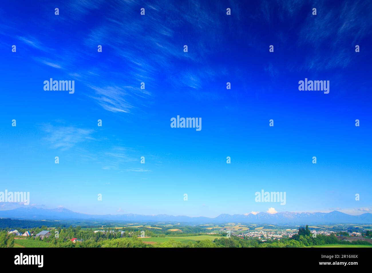 Tokachi mountain range, Mount Taisetsuzan and cirrus clouds viewed from ...