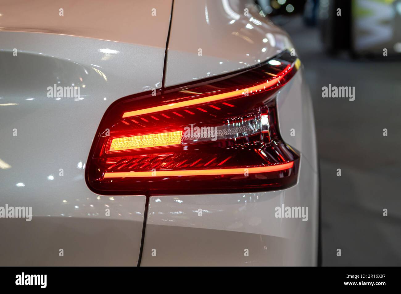 Riga, Latvia, April 28, 2023: LED rear lights and car design closeup of ...