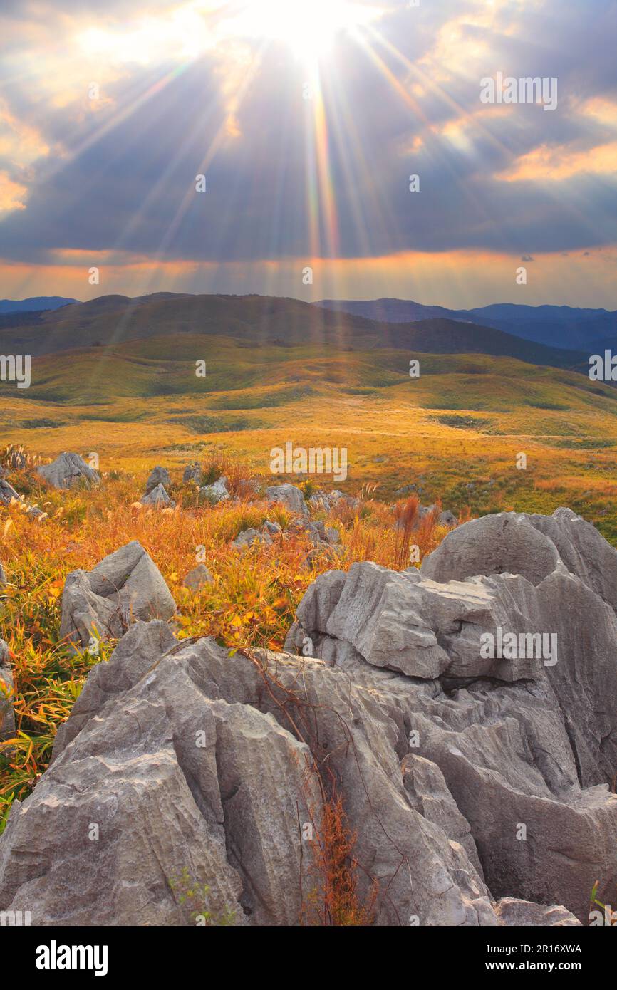 Mountains such as Ryugomine , dolines and limestone of karst plateau ...