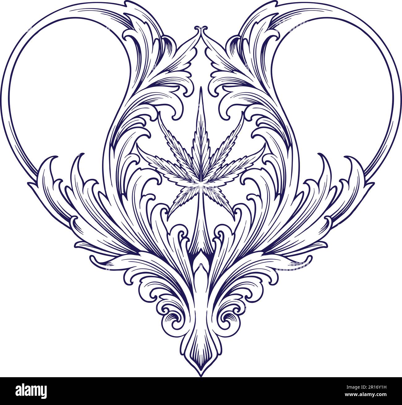 Weed leaf heart classic victorian ornament monochrome vector ...