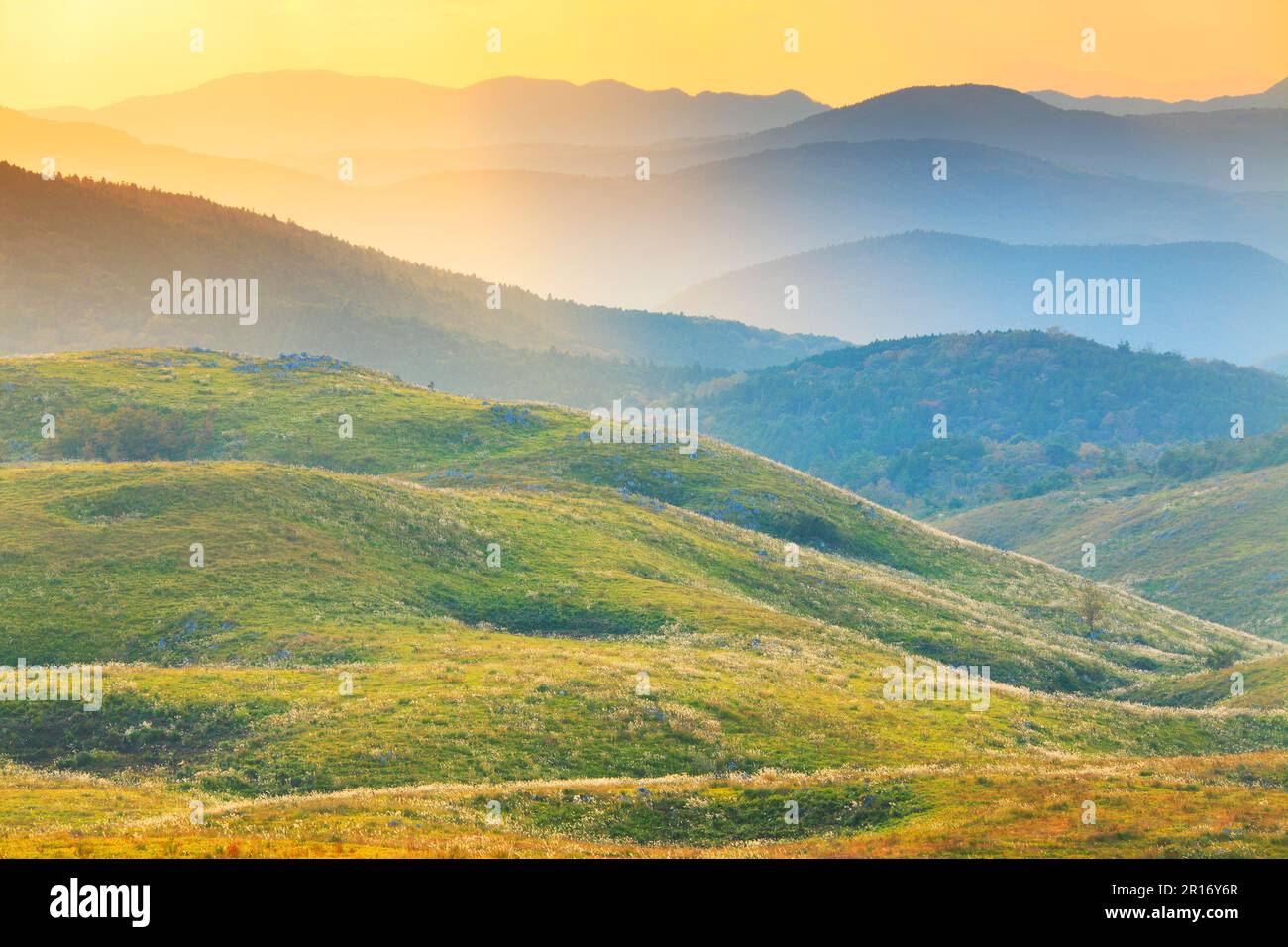 Evening view of the mountains in Raifuku area , dolines in karst ...