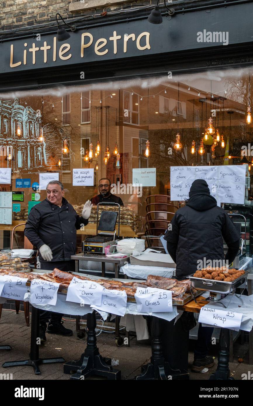 Jordanian food being cooked outside the Little Petra restaurant at the ...