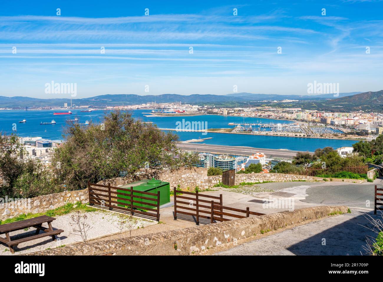 View of the Bay of Gibraltar and Spanish town La Linea de Conception ...