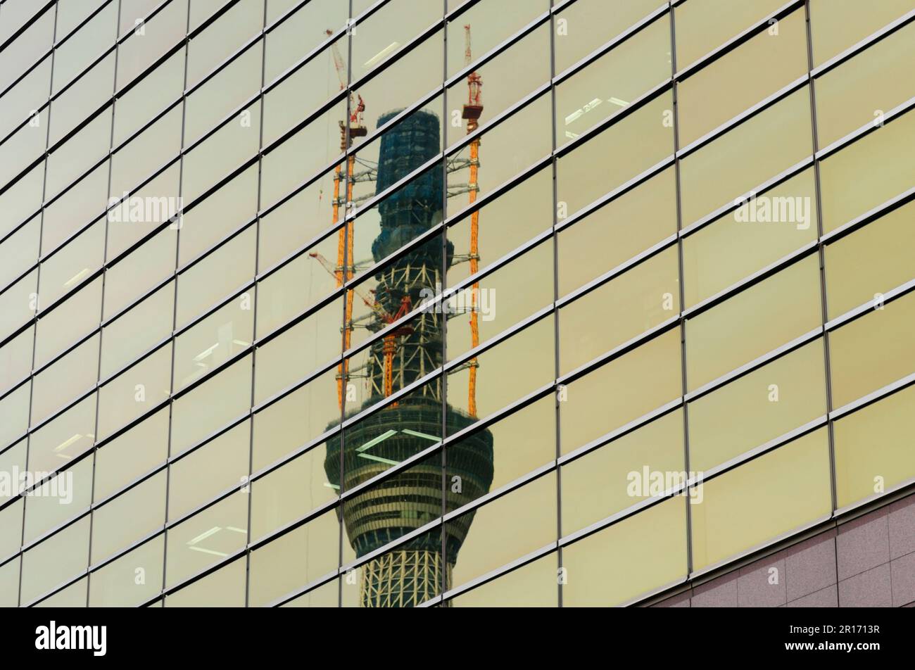 Sky Tree in the window glass Stock Photo - Alamy