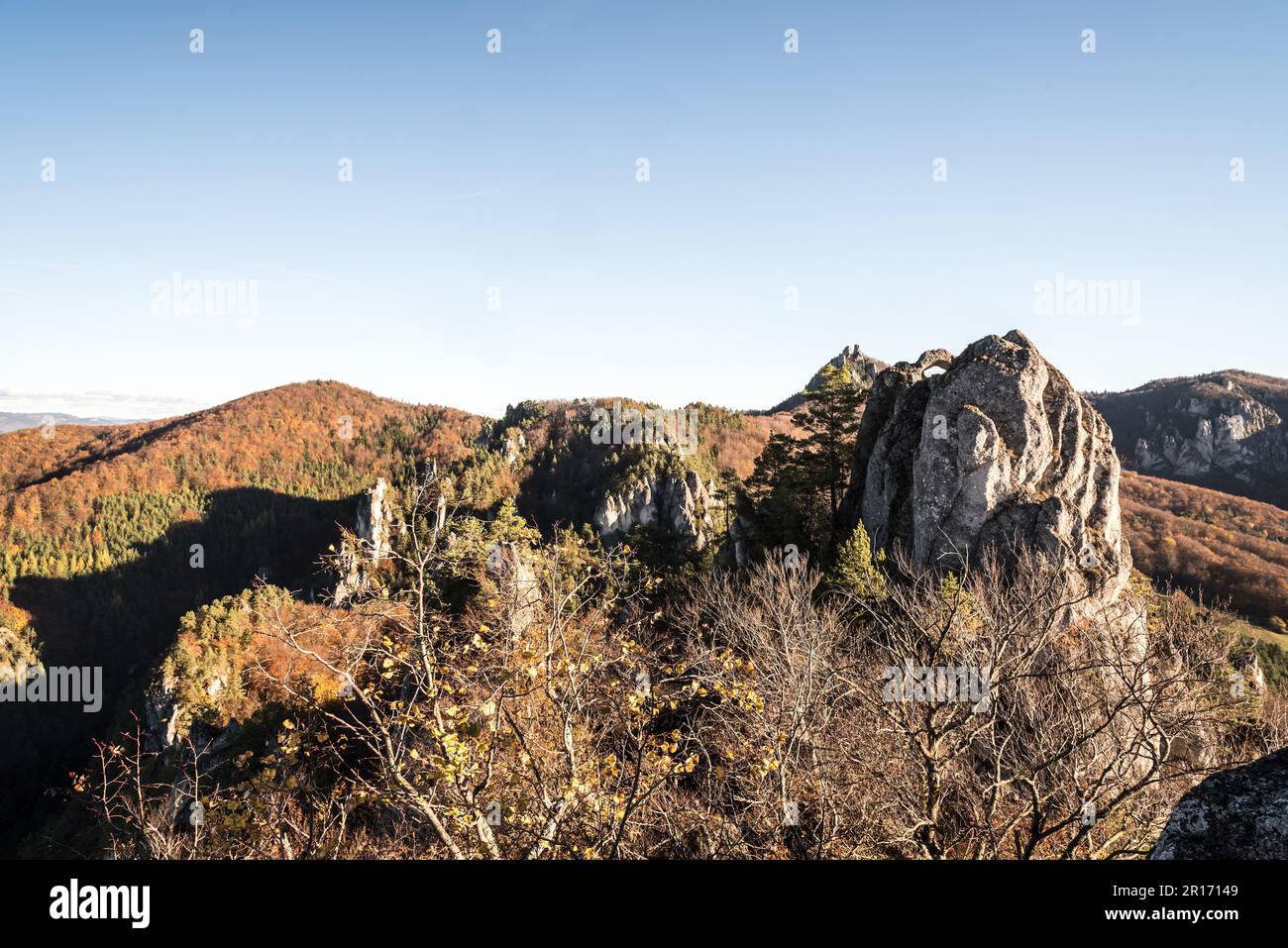 View from Sulovsky hrad castle ruins in Suloveks skaly mountains in ...