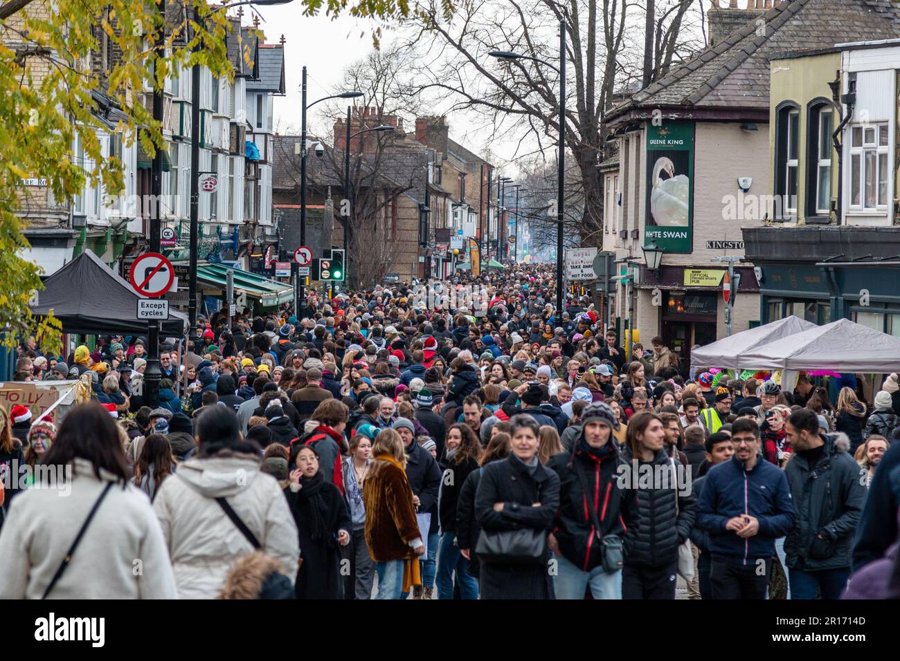 Crowds of people fill the street at the Mill Road Winter Fair ...
