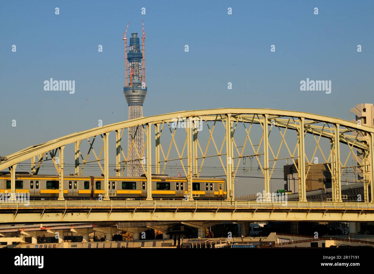 Sky tree and iron bridge of Sobu line Stock Photo - Alamy