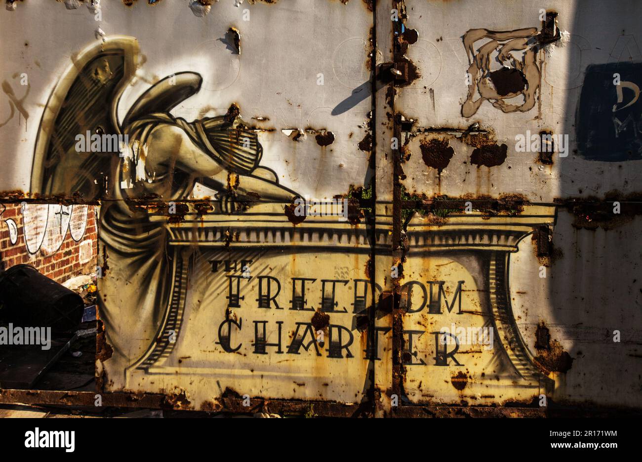 Graffiti, street art and city wall in Cape Town with painting and ...